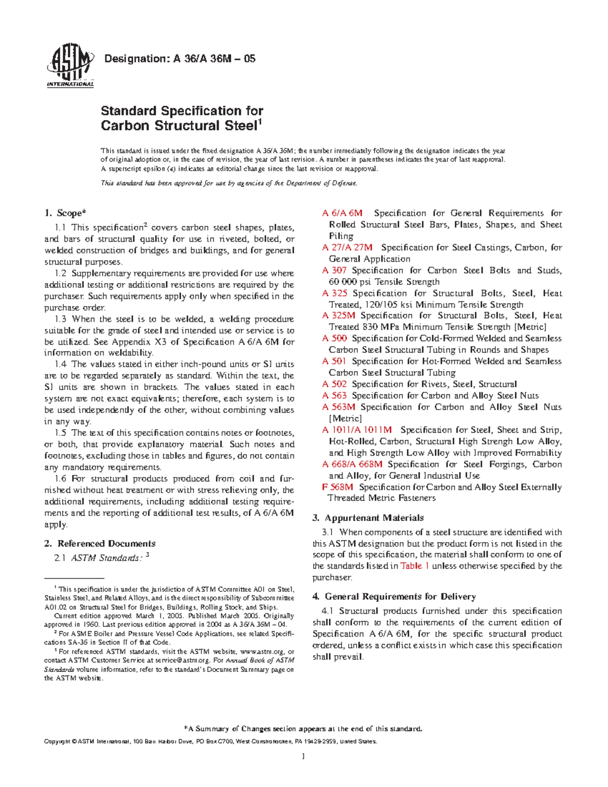 A36 - Materiales - Designation: A 36/A 36M – 05 Standard Specification ...