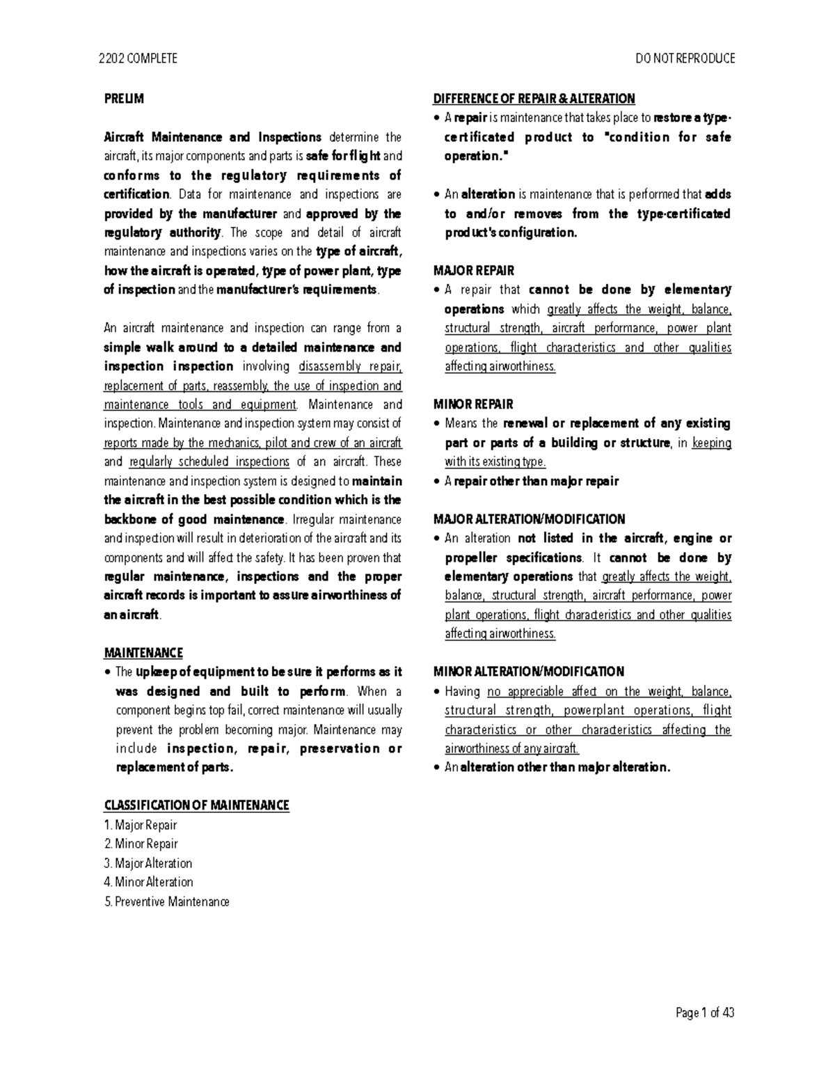 2202 reviewer - amt - PRELIM Aircraft Maintenance and Inspections ...