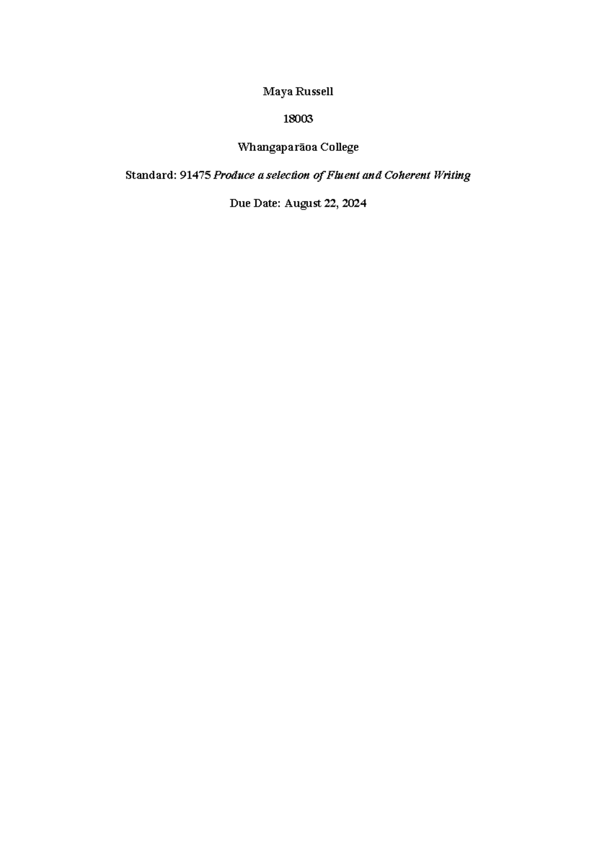 Maya Russell - AS91475 Writing Portfolio Submission Doc - Maya Russell ...