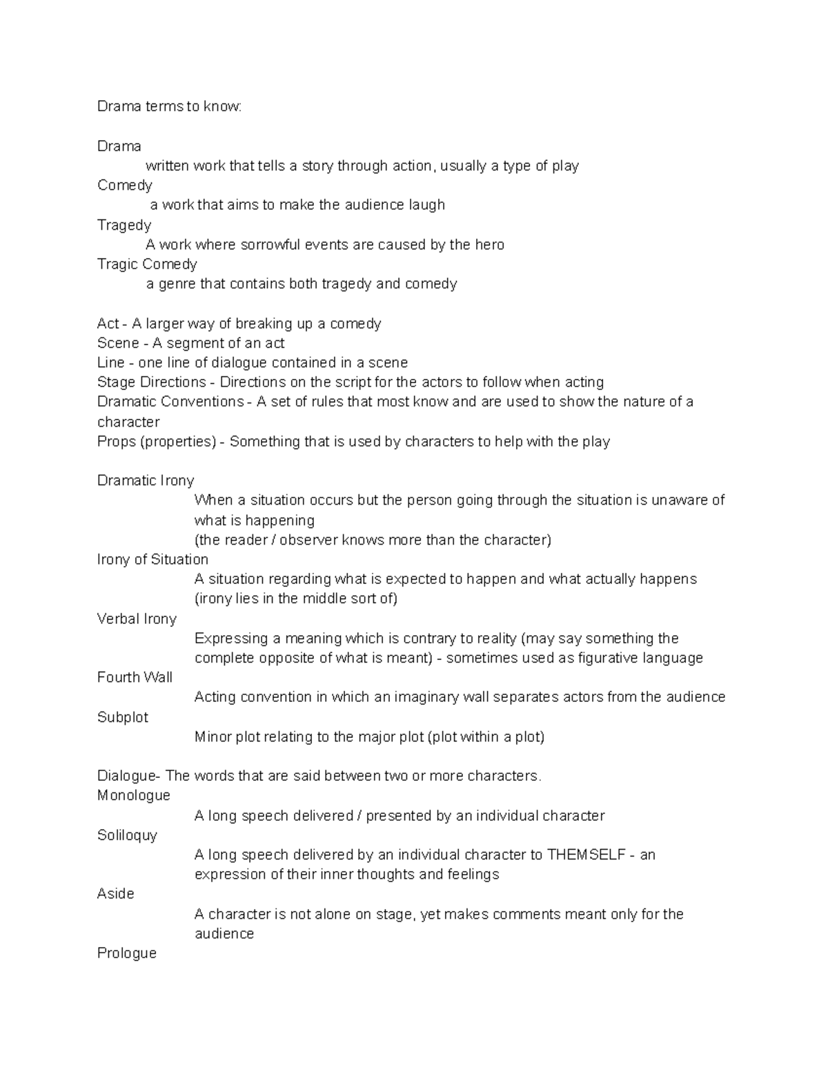 Drama Terms of Shakespear - Google Docs - Drama terms to know: Drama ...