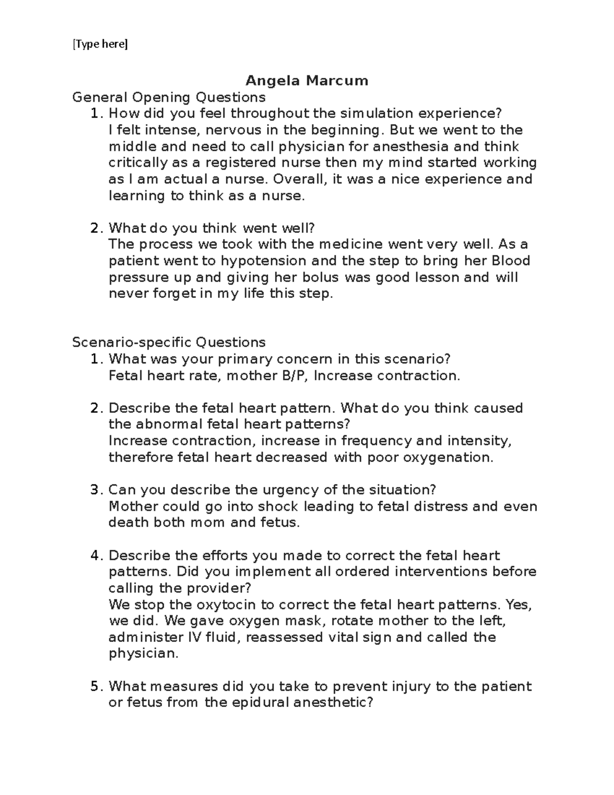 Angela Marcum - No comments - Angela Marcum General Opening Questions 1 ...