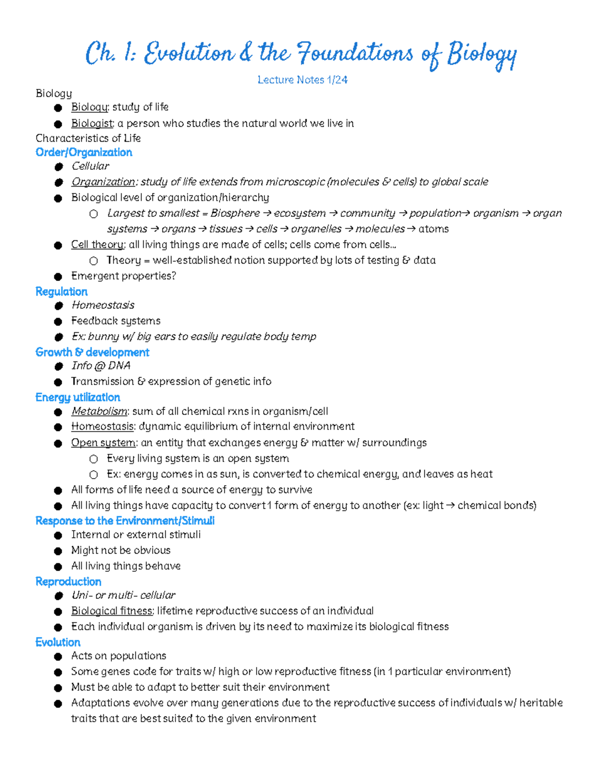 Ch. 1: Evolution the Foundations of Biology - Ch. 1: Evolution & the ...