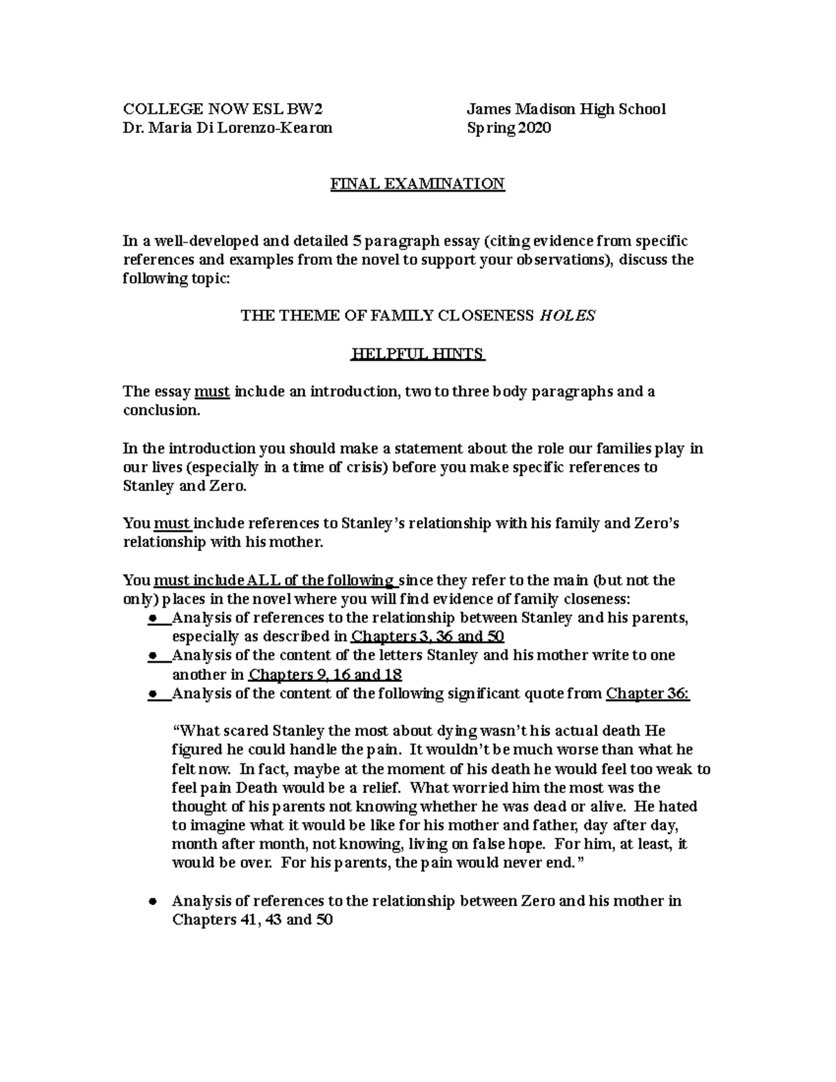 College Now Eslbw 2 Final Examination Di Lorenzo-Kearon Spring 2020 ...
