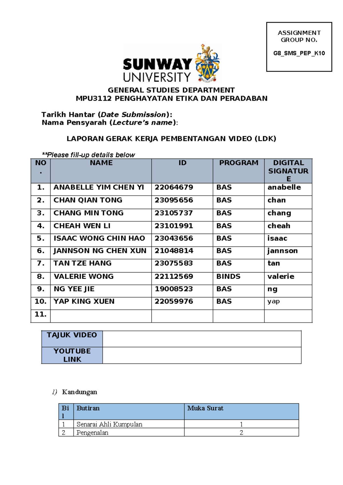 MPU3112 MPU3183 PEP - Template Laporan Gerak Kerja Video Pembentangan ...