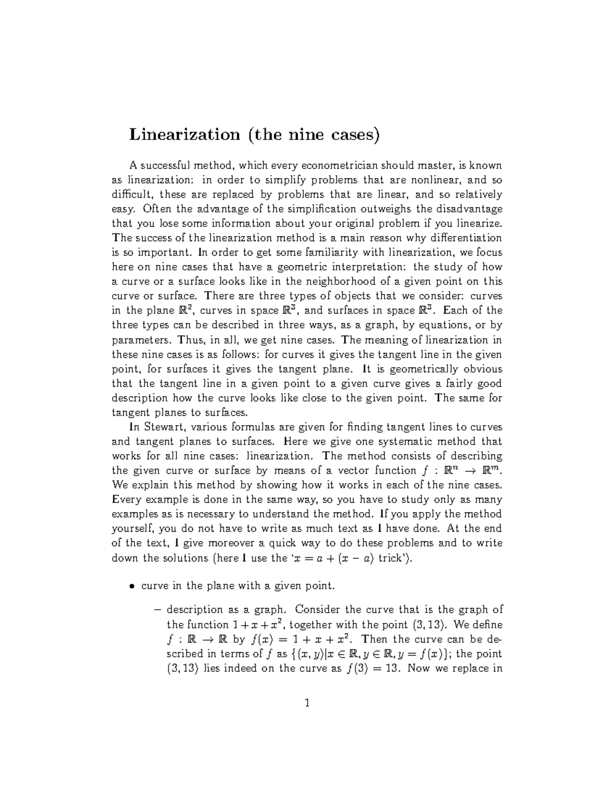 Summary Linearization (the nine cases) - Linearization (the nine cases ...