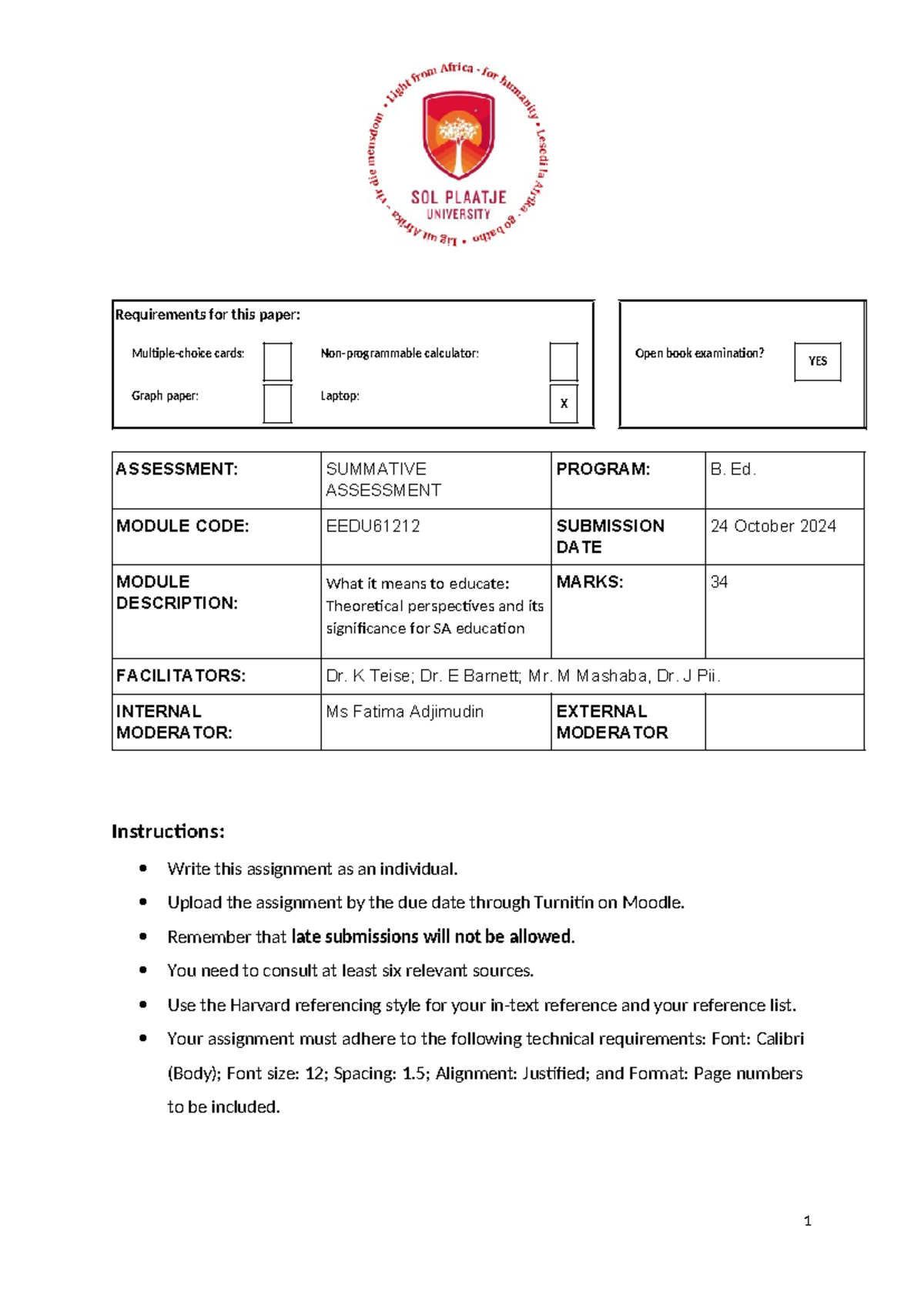 2024 EDU61212 Summative Assessment Moderated - Requirements for this ...
