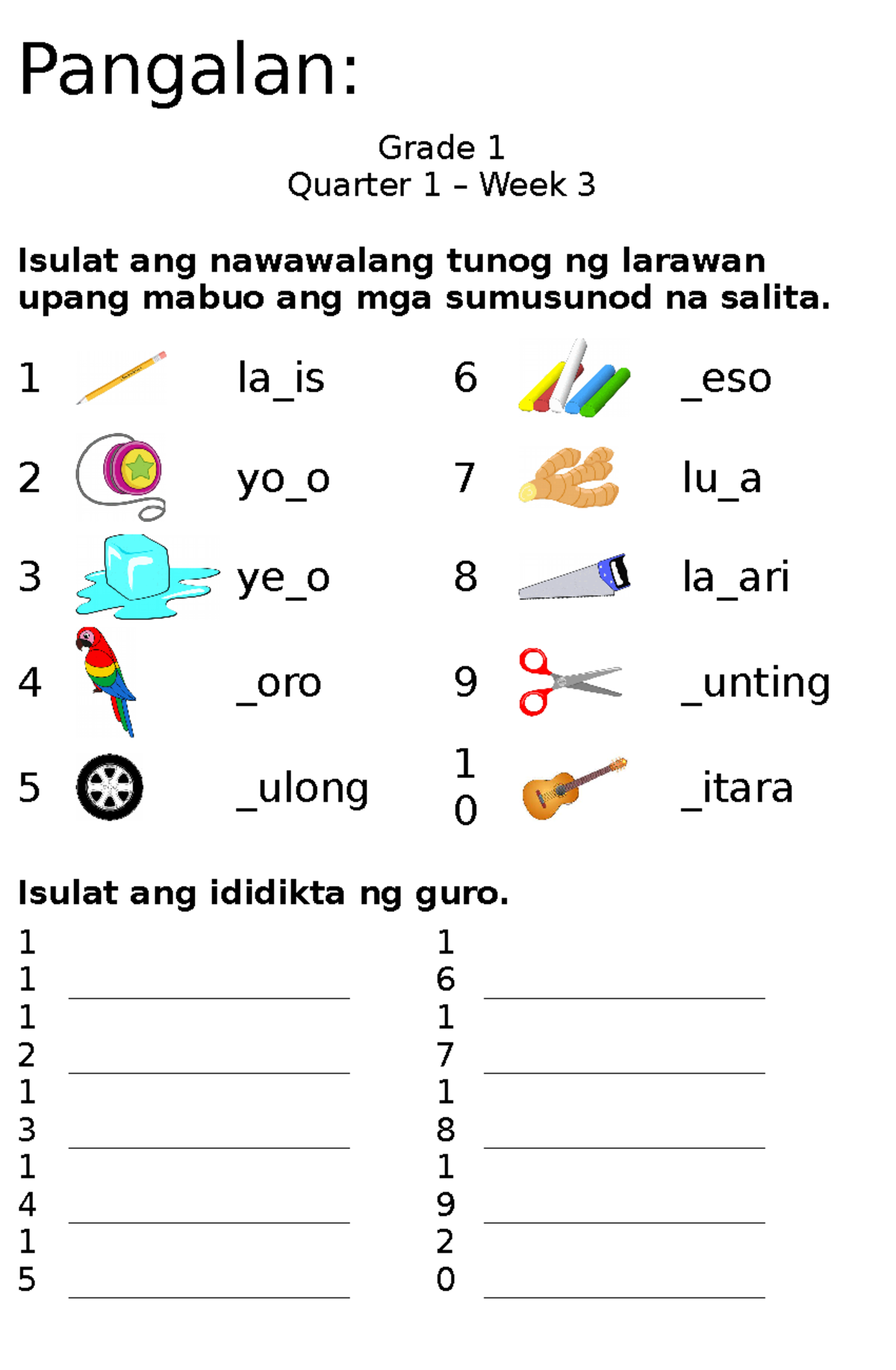 G1 Q1 W3 Lyngp 1to50 - N/A - Pangalan: Grade 1 Quarter 1 – Week 3 ...