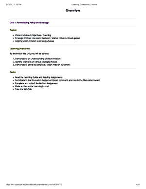 BUS 4407 Unit 8 Learning Guide - Overview Unit 8: Ethics and ...