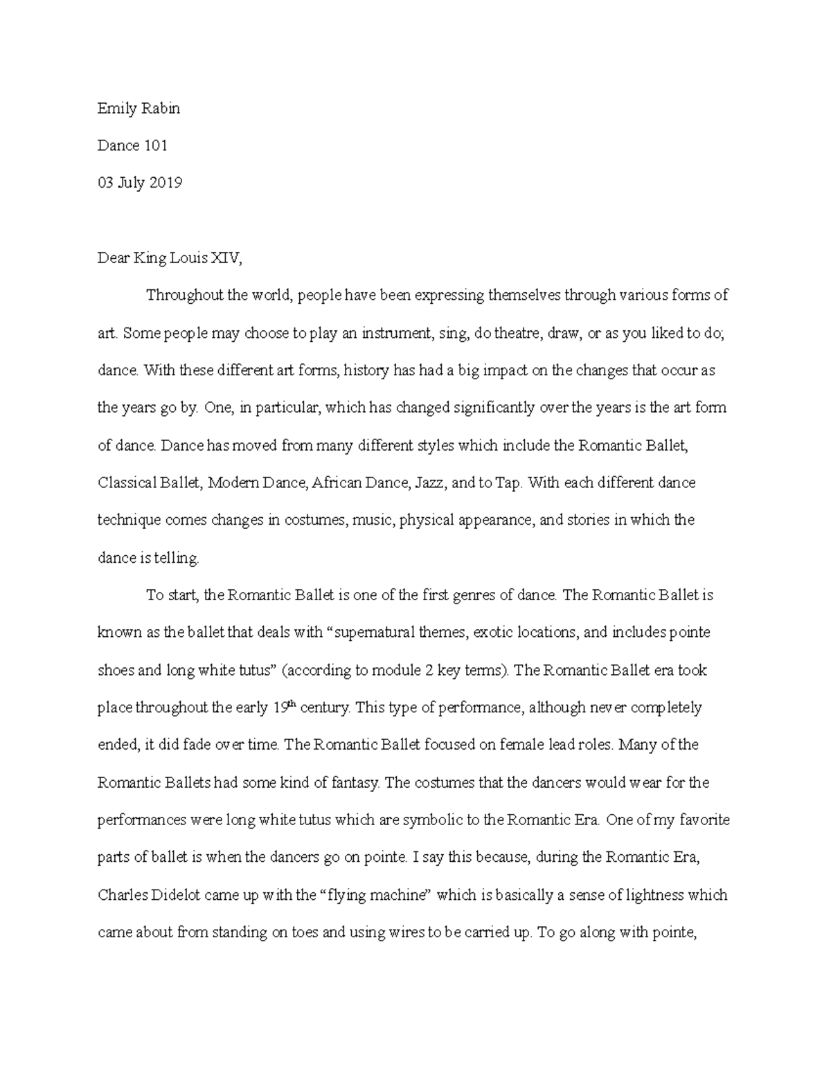 Letter to king louis XIV Emily Rabin - Emily Rabin Dance 101 03 July ...