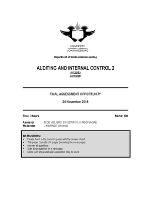 Tutorial 1 - Suggested Solution - AUD2B01 AUDITING 200 Tutorial 1 Based on all the information ...