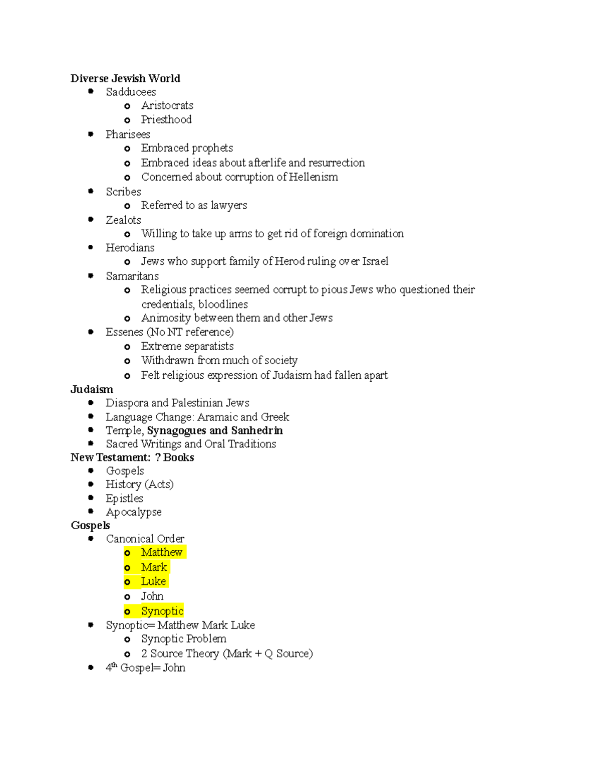 10 22 15 - Lecture notes from Christian Scriptures with Dr. Flavin at ...