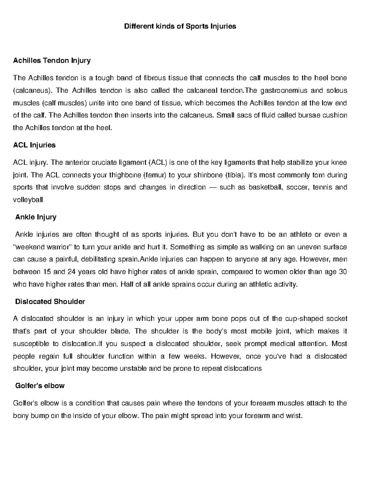 Lecture Notes - Different Kinds OF Sports Injuries - Physical Education ...