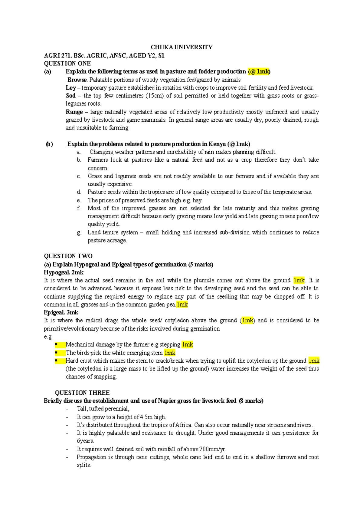 Mark agri 271 march 2021 - CHUKA UNIVERSITY AGRI 271. BSc. AGRIC, ANSC ...