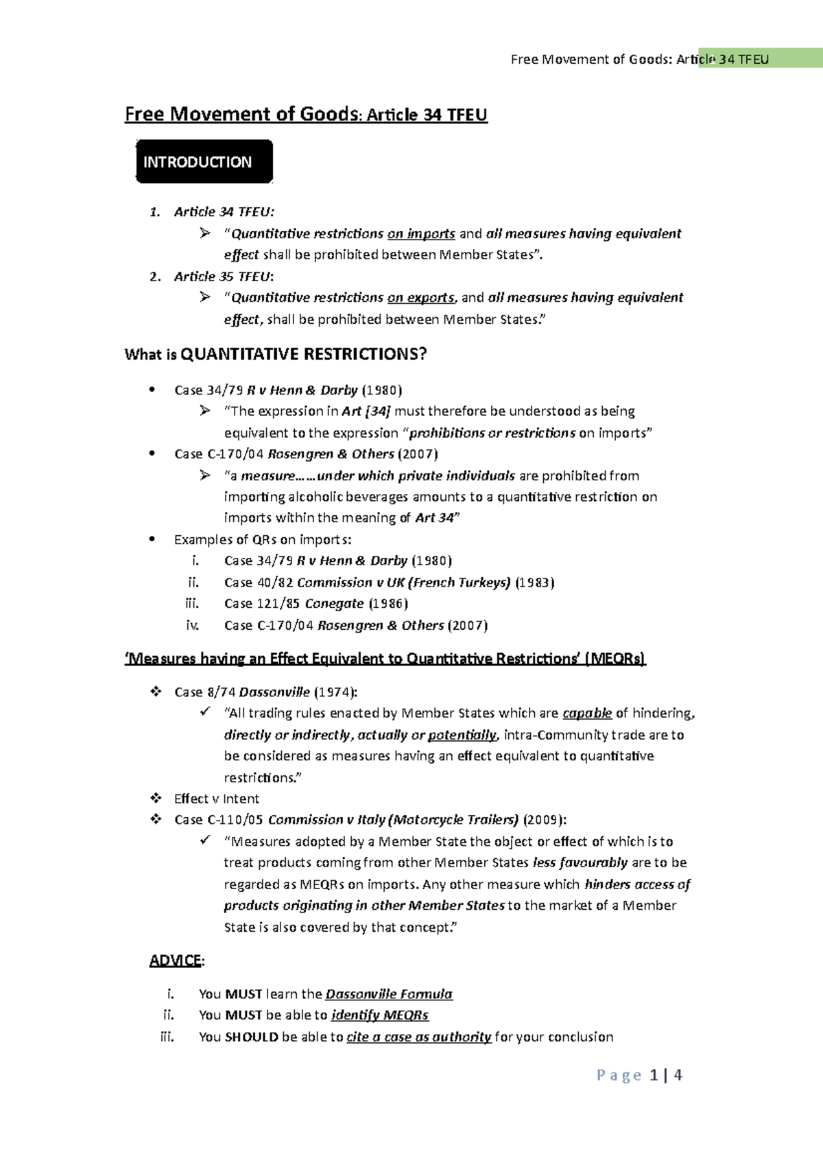 Introduction of Free Movement of Goods - Free Movement of Goods ...