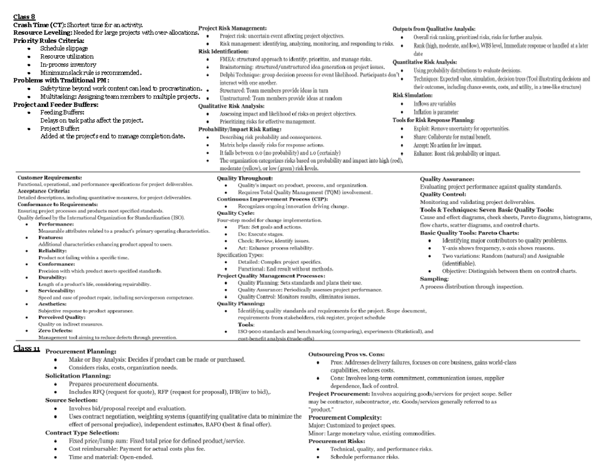 Final Exam Cheat Sheet - Class 8 Crash Time (CT): Shortest time for an ...