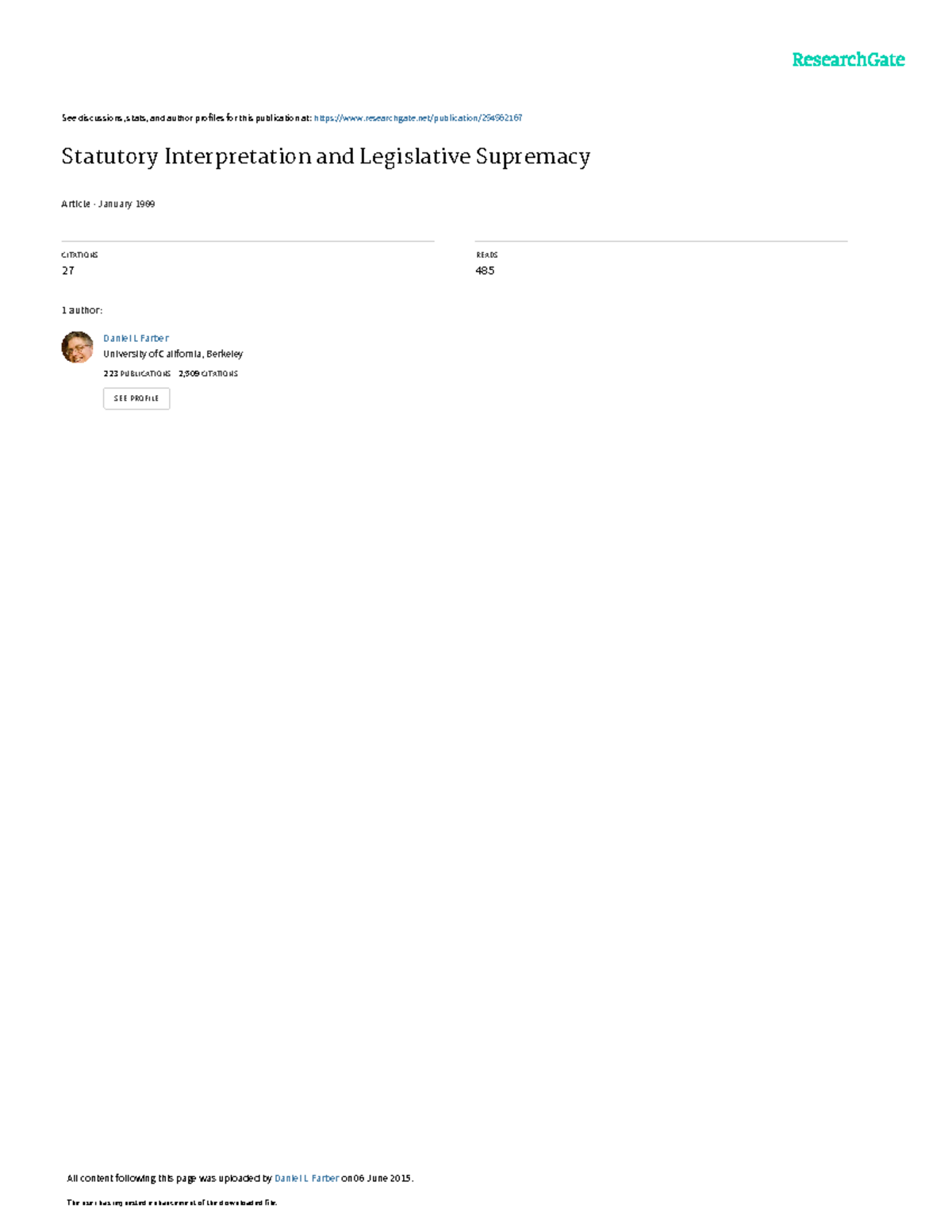 Statutory Interpretation and Legislative Supremacy - See discussions ...