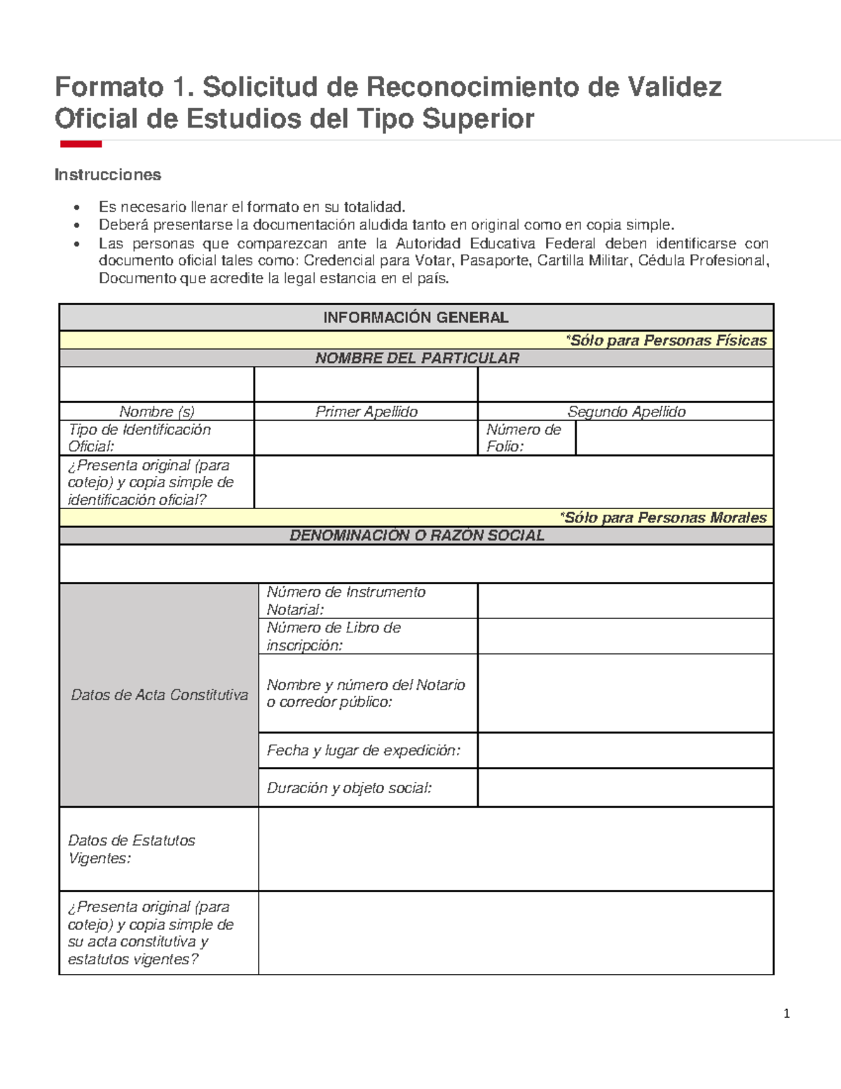 Formato 1 Solicitud de RVOE - Formato 1. Solicitud de Reconocimiento de ...