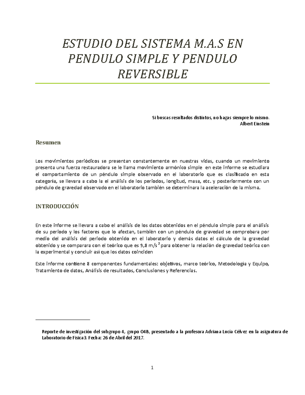 3 Estudio DEL Sistema M.A.S EN Pendulo Simple Y Pendulo Reversible - ESTUDIO DEL SISTEMA M.A EN ...