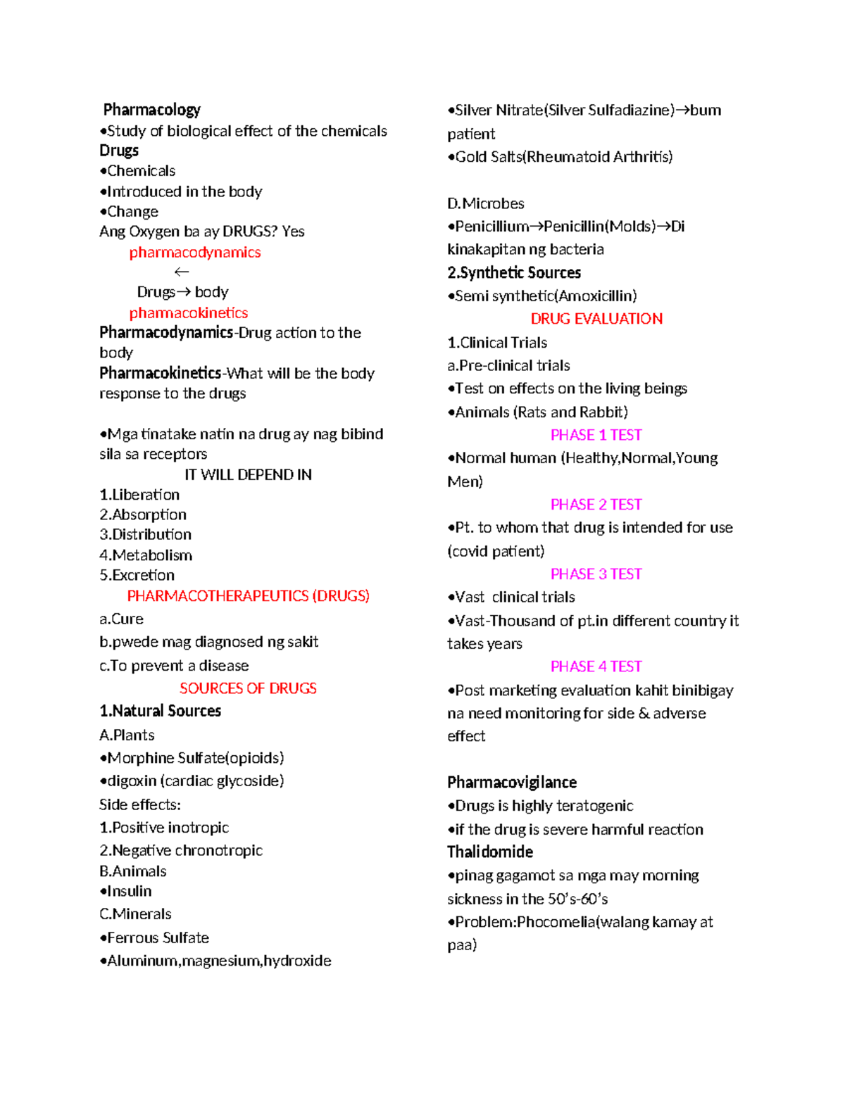 Pharma - notes from school - Pharmacology Study of biological effect of ...