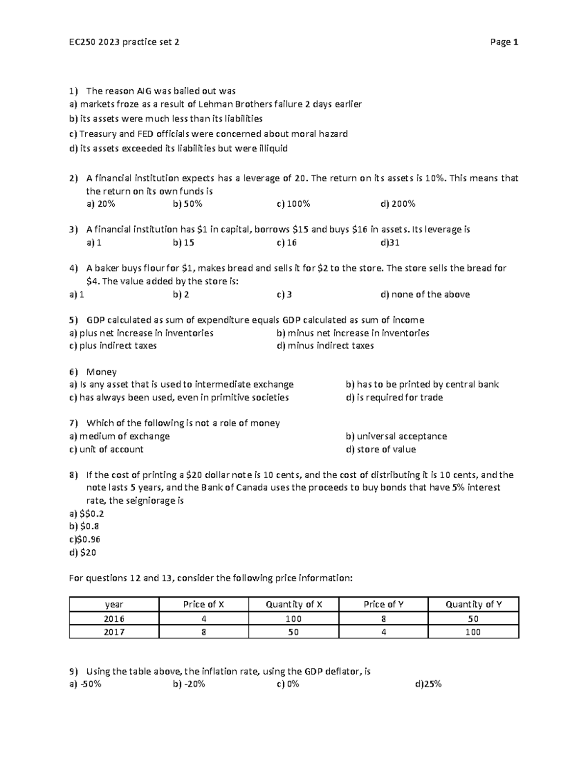 EC250 practice questions set 2 - EC25 0 2023 practice set 2 Page 1 The ...