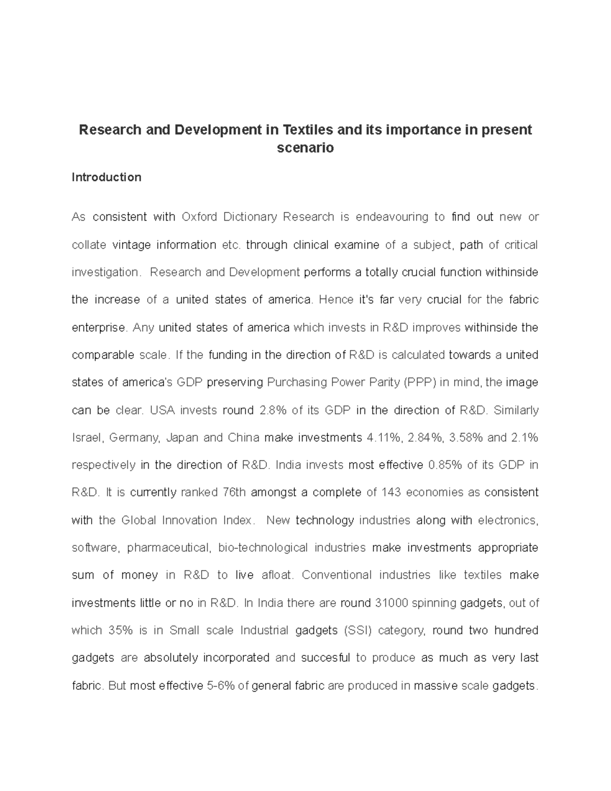 Research and Development in Textiles and its importance in present ...