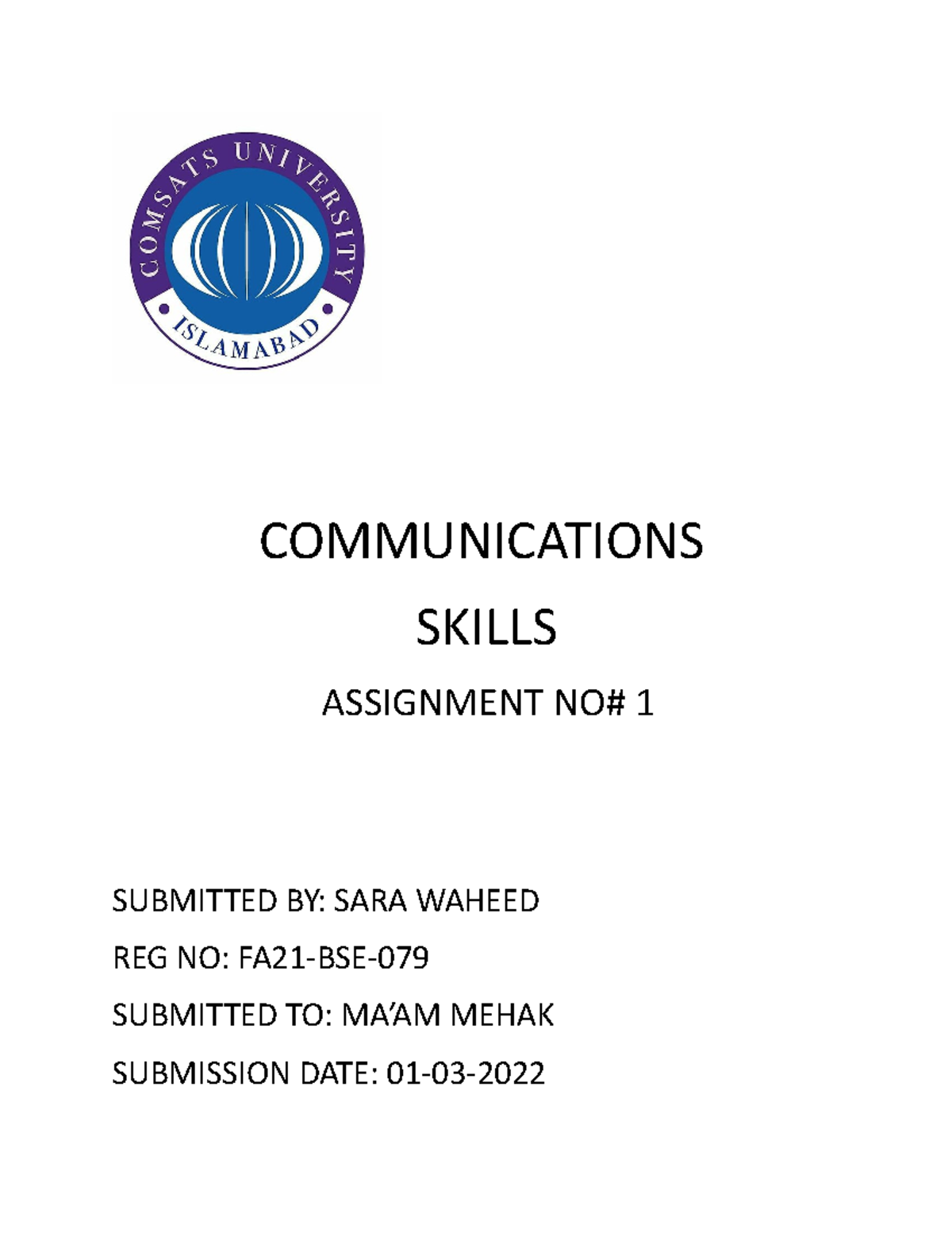C. Skills Assignment 1 - COMMUNICATIONS SKILLS ASSIGNMENT NO# 1 ...