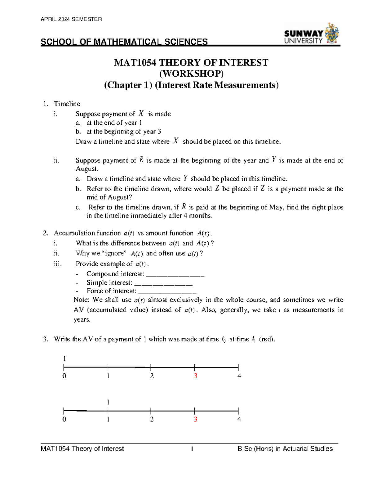MAT1054 Chapter 1 Workshop - SCHOOL OF MATHEMATICAL SCIENCES - Studocu
