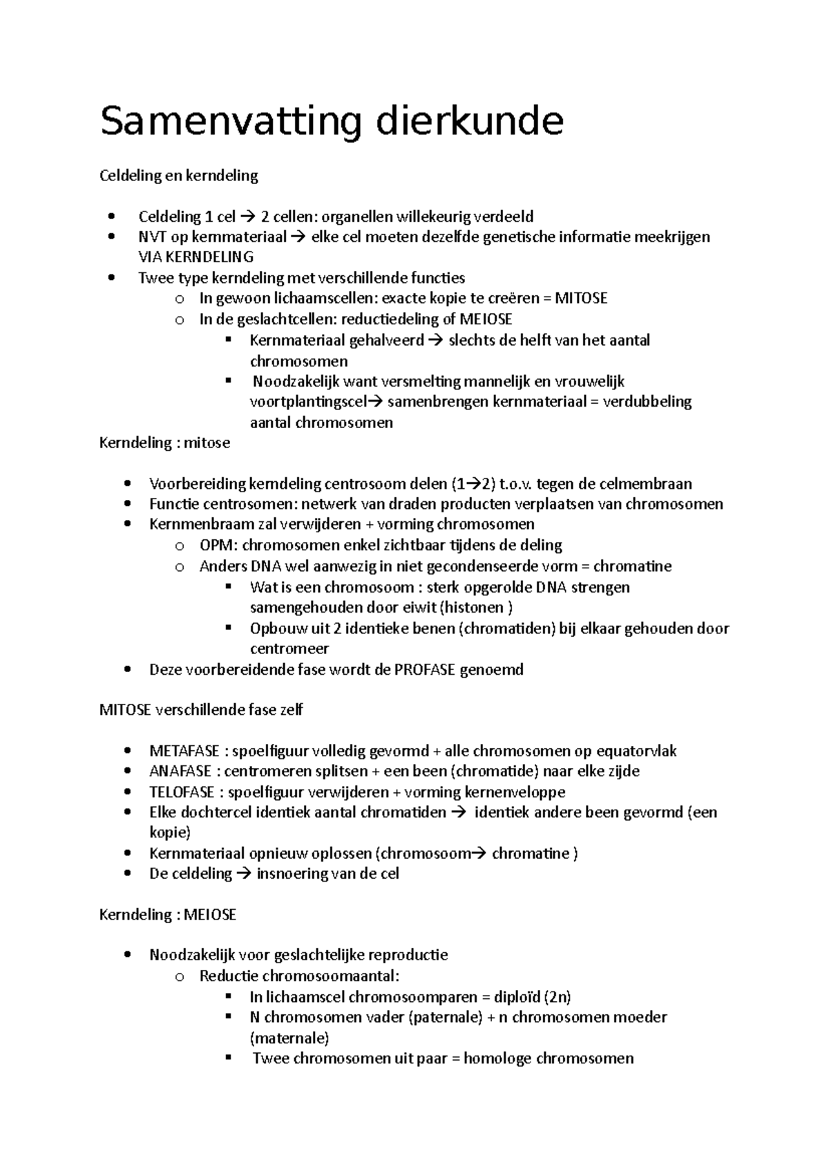 Samenvatting dierkunde - Samenvatting dierkunde Celdeling en kerndeling ...