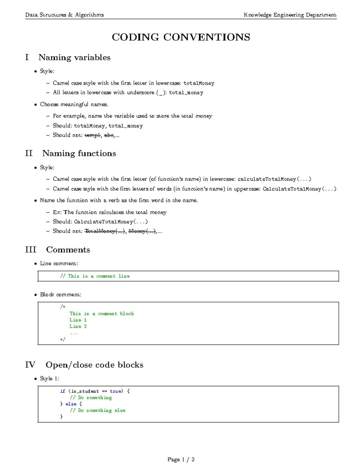 Coding Conventions - Data Structures & Algorithms Knowledge Engineering Department CODING - Studocu
