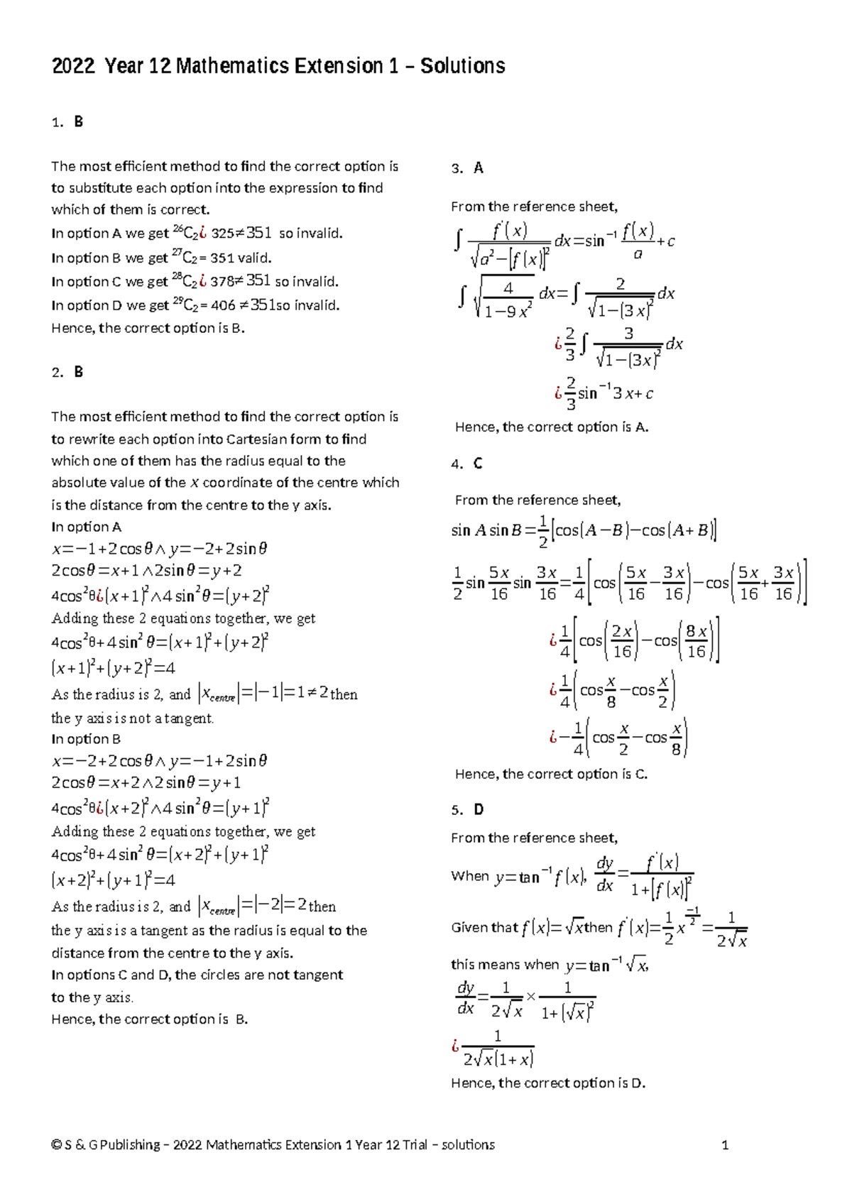 2022 yr 12 Mathematics ext 1 sol - ####### 2022 Year 12 Mathematics ...