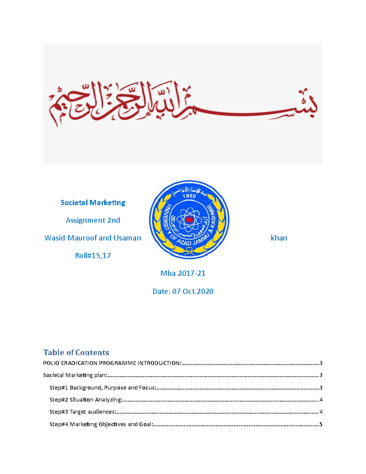 Assignment 2 Wasid and Usman 15,17 - Societal Marketing Assignment 2nd ...