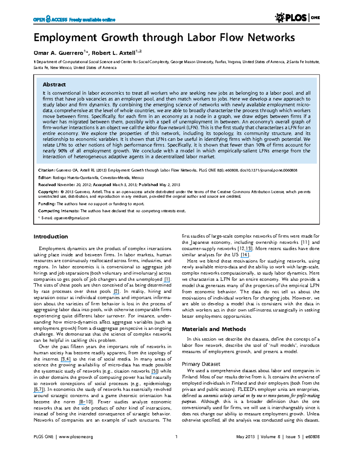 Employment Growth through Labor Flow Net - Omar A. Guerrero 1 *, Robert ...