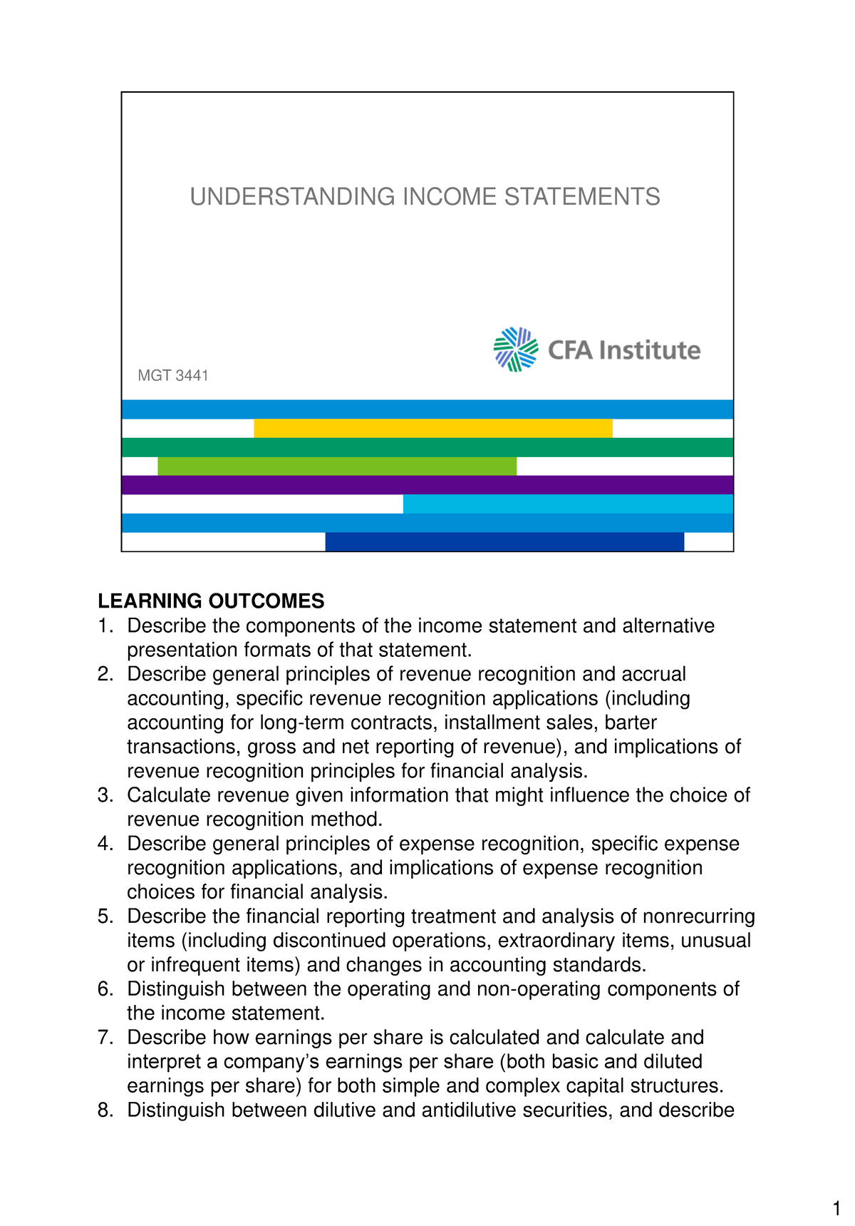 2 Income Statements - note - UNDERSTANDING INCOME STATEMENTS MGT 3441 ...