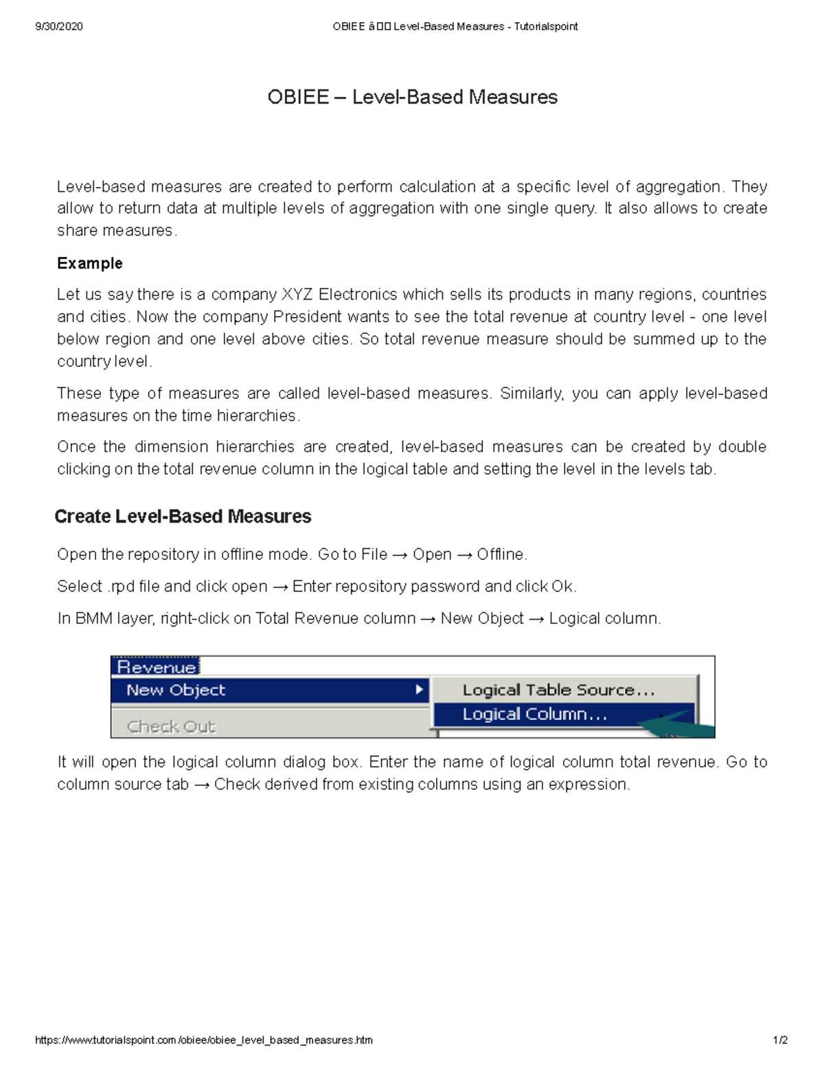 Obiee â Level-Based Measures - Tutorialspoint 14 - 9/30/2020 OBIEE â฀฀ Level-Based Measures ...