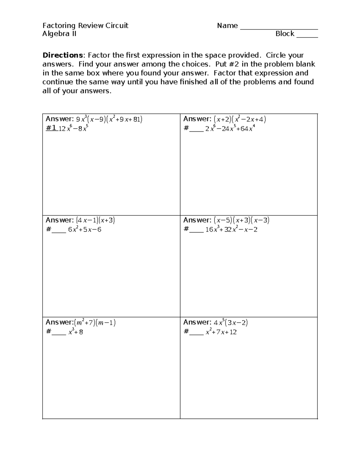 4.4 Factoring Circuit - yes - Factoring Review Circuit Name ...