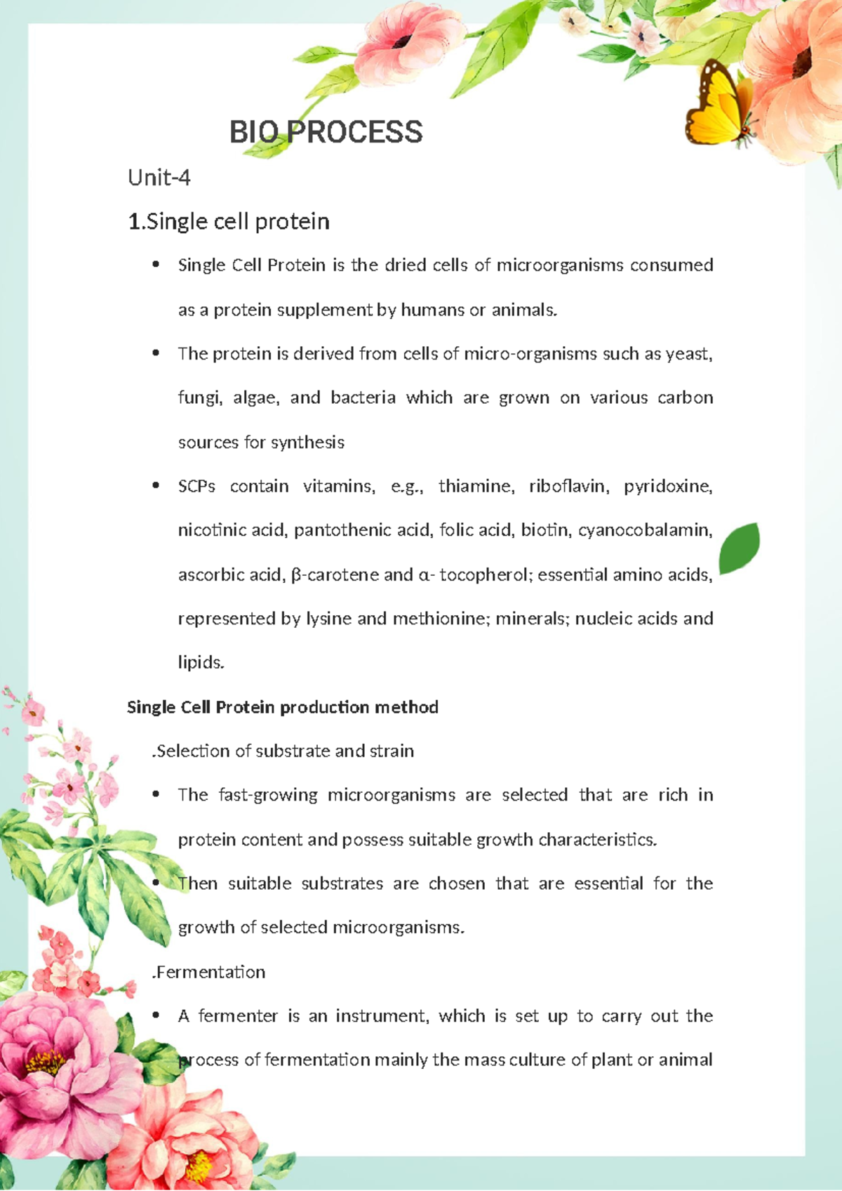 Bio process -4 - BIO PROCESS Unit- 1 cell protein Single Cell Protein ...