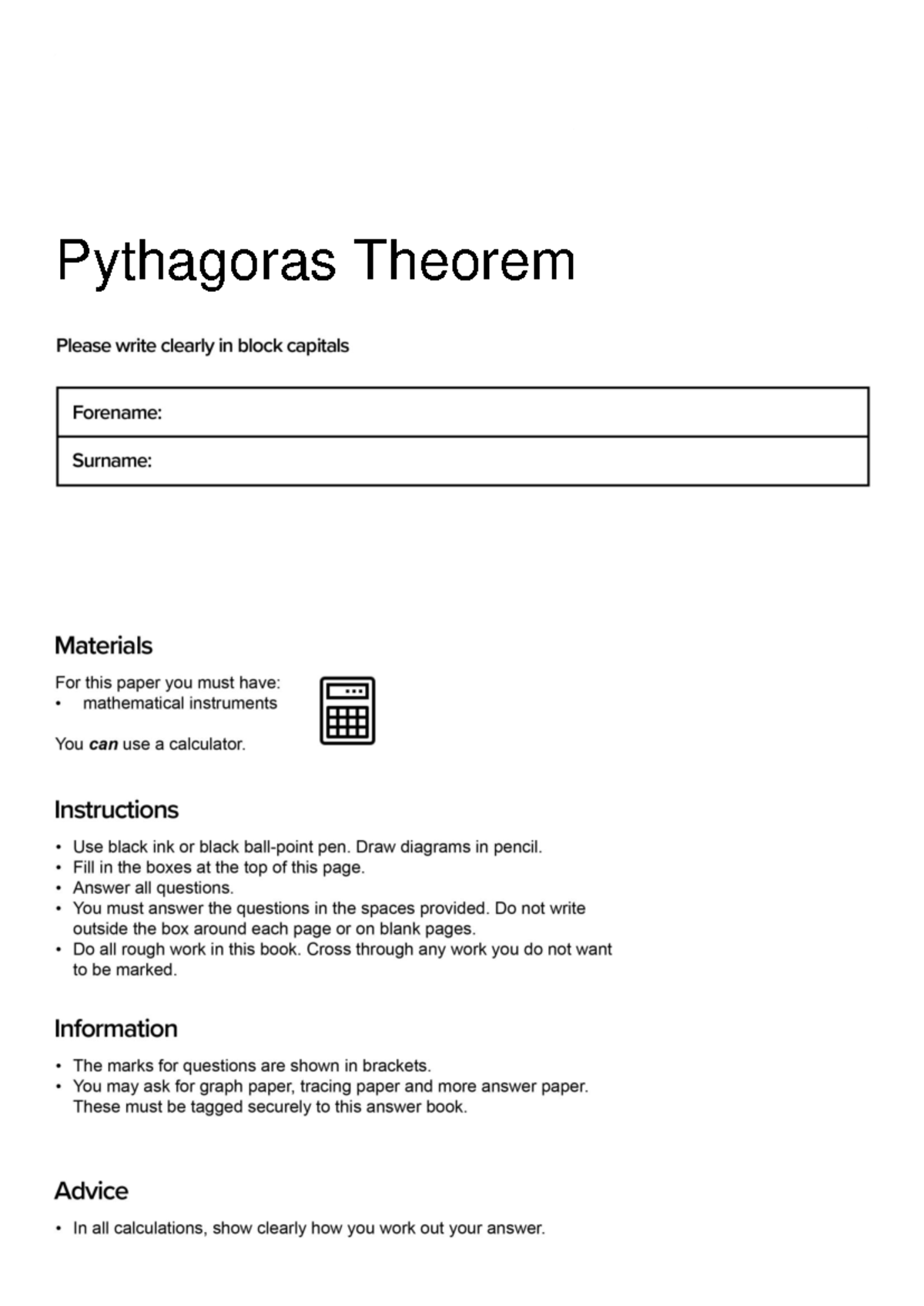 Pythagoras Theorem-Questions-MME - Pythagoras Theorem 1 𝐴𝐵𝐶 is a right ...