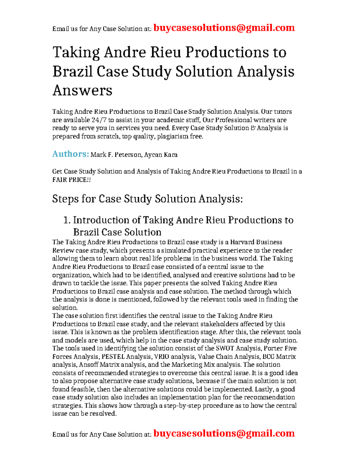 Case Solution Taking Andre Rieu Productions to Brazil - Taking Andre ...