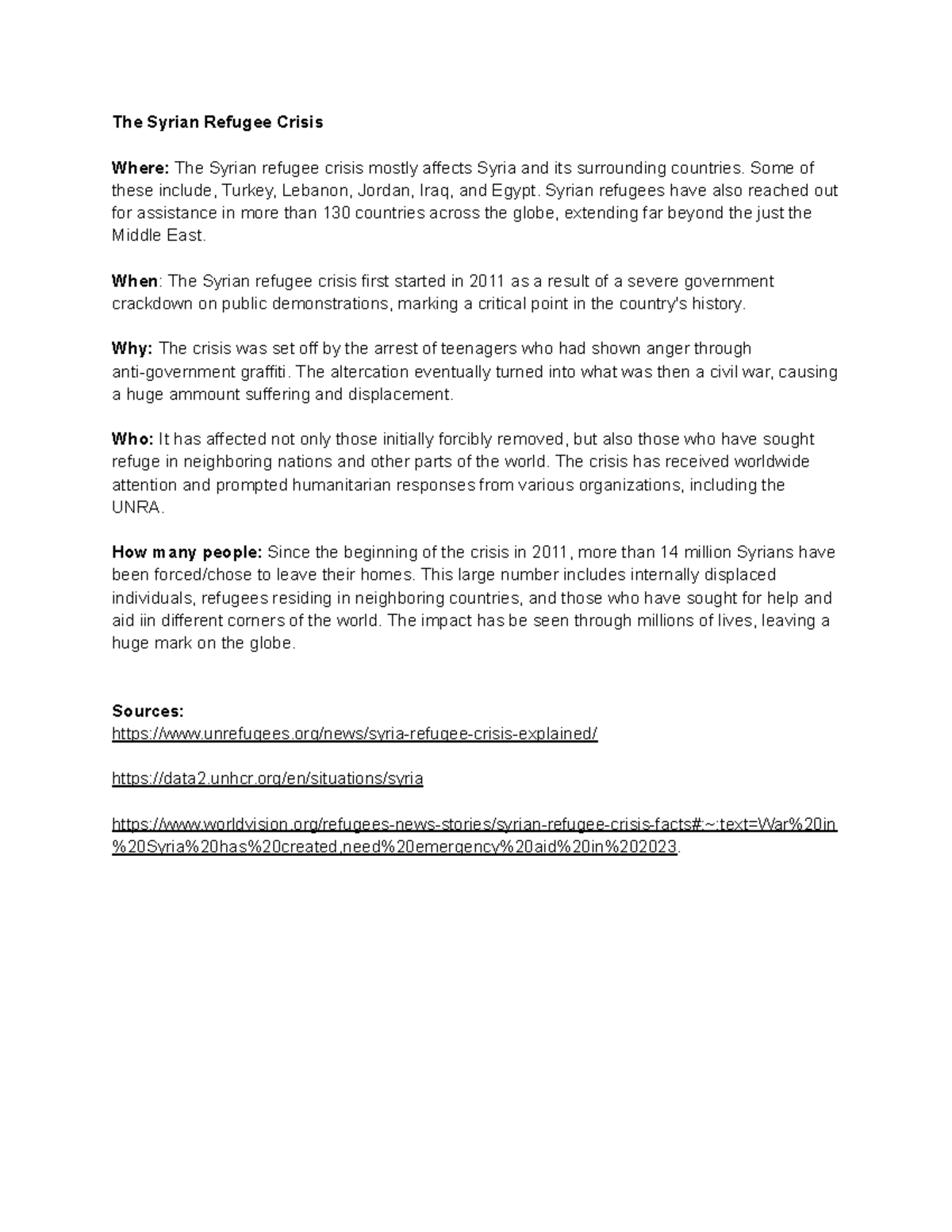 Geo Week 8 Pre-Lab - pre lab - The Syrian Refugee Crisis Where: The ...