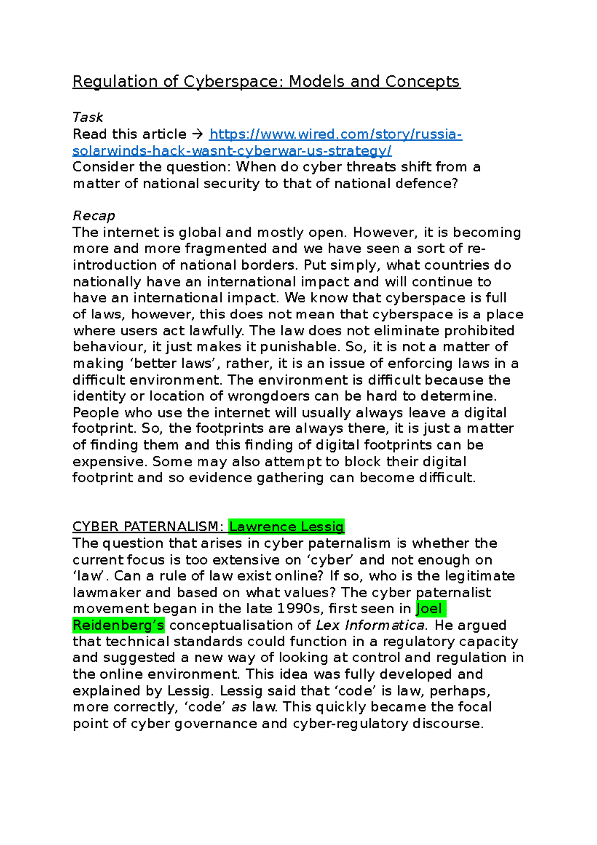 Regulation of Cyberspace - Models and Concepts - Regulation of ...