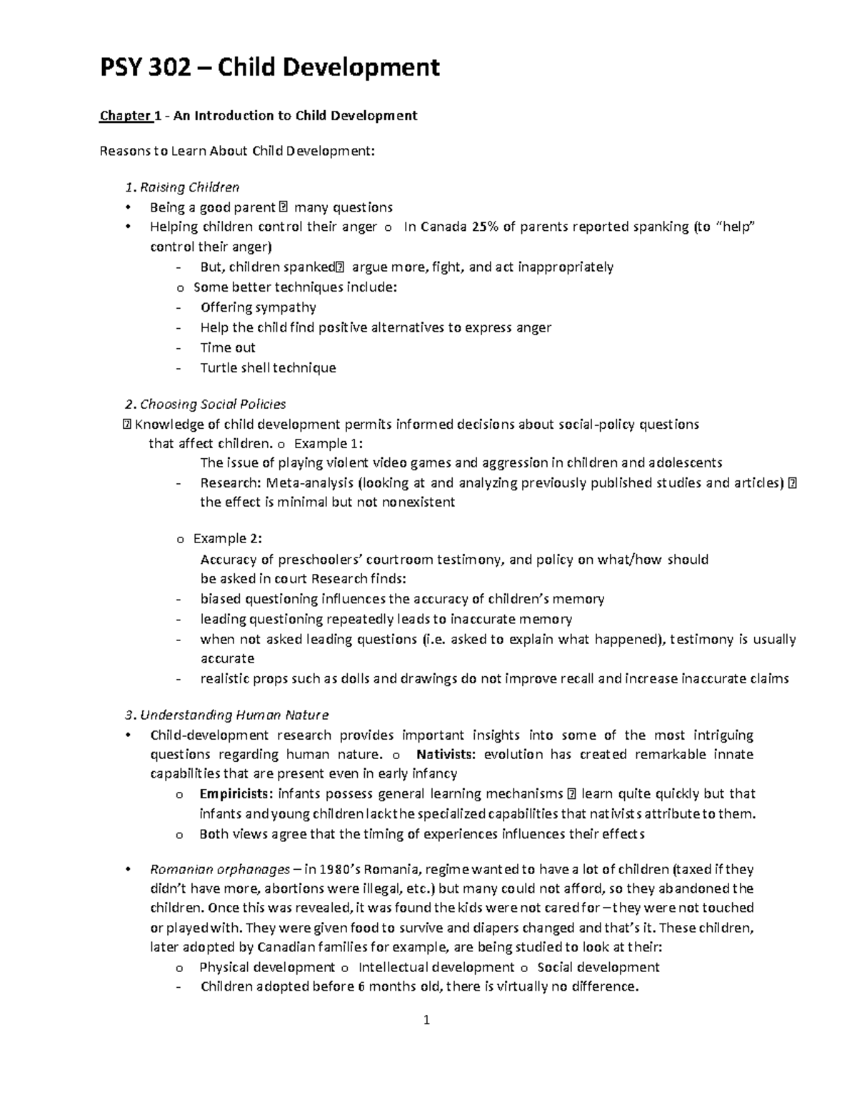 PSY 302 - Child Development Study Notes - PSY 302 – Child Development ...
