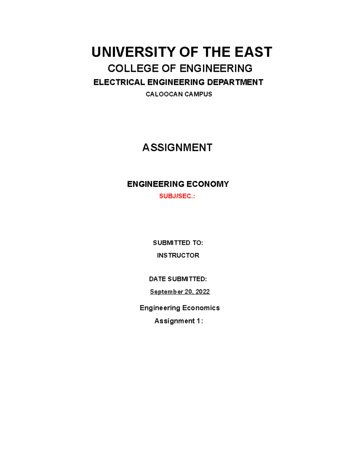 M1 Assignment No. 1 - UNIVERSITY OF THE EAST COLLEGE OF ENGINEERING ...