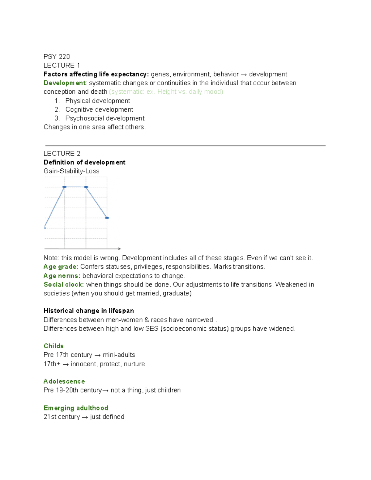 PSY 220 - lecture notes - PSY 220 LECTURE 1 Factors affecting life ...