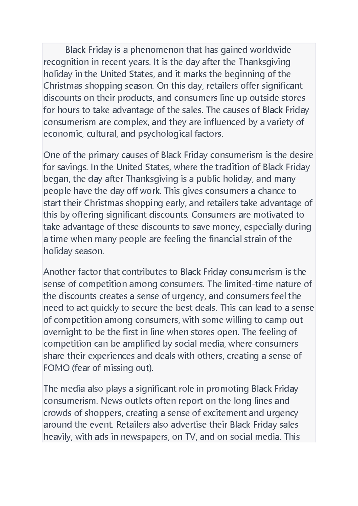 Essay 2 - The causes of the Black Friday consumerism phenomenon ...