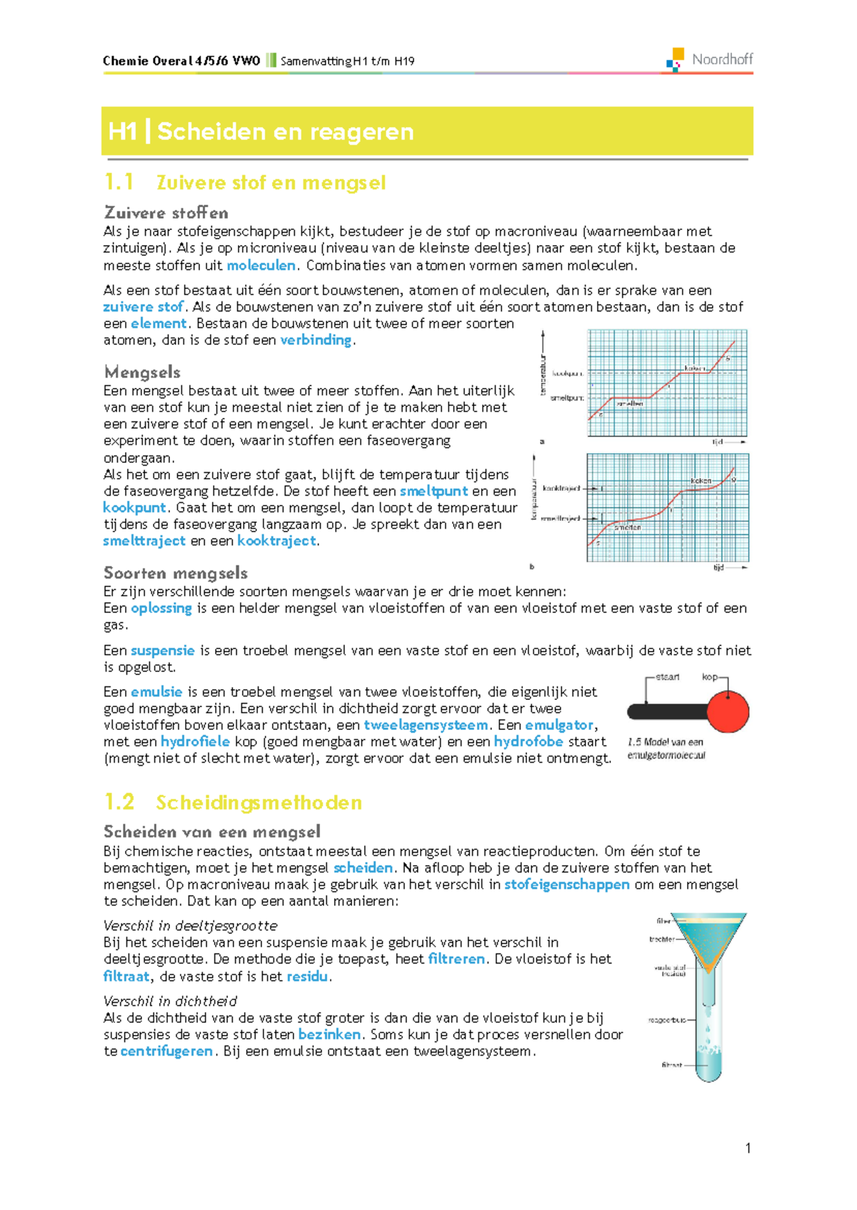 Scheikunde Samenvatting H1 t m 19 Examenstof - H1 | Scheiden en reageren 1 Zuivere stof en ...