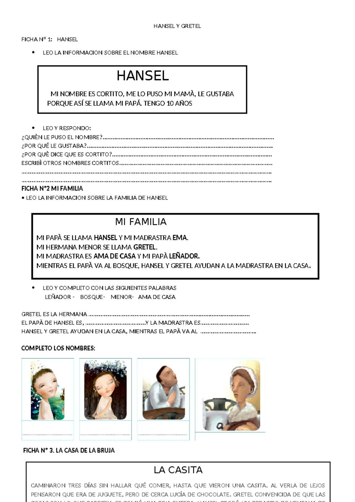 Hansel Y Gretel Alfabetizacion - HANSEL Y GRETEL FICHA Nº 1: HANSEL LEO ...