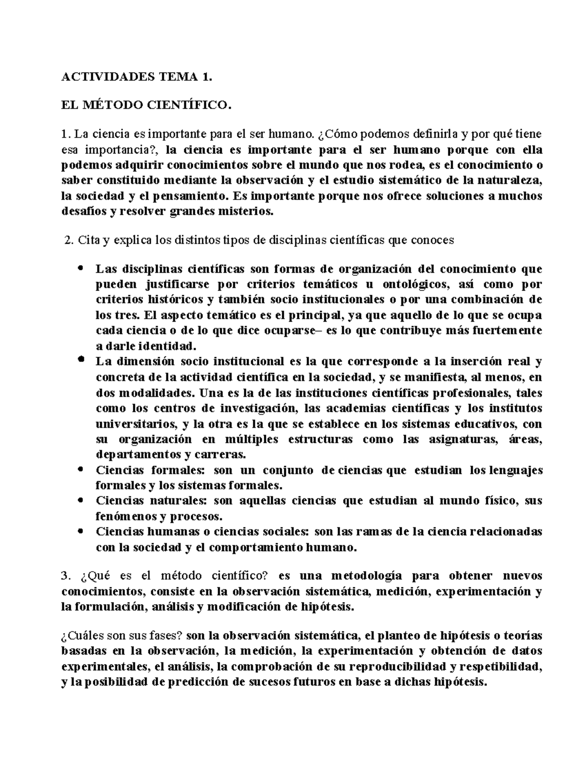 Metodo Cientifico - BUEN MATERIAL - ACTIVIDADES TEMA 1. EL MÉTODO ...