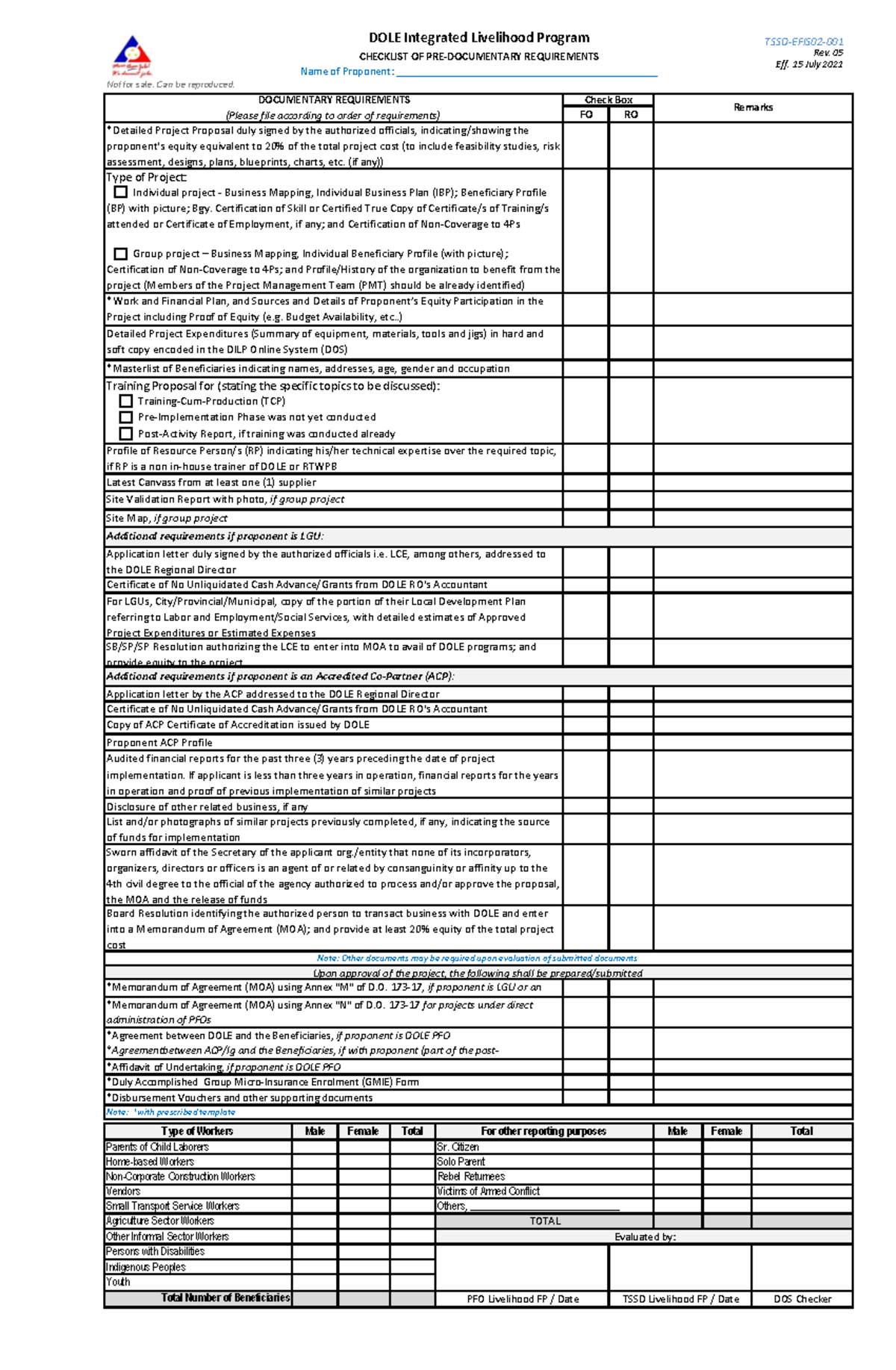 TSSD-EFIS02-001 DILP Checklist OF PRE-DOCS rev05 eff71521 - Not for ...