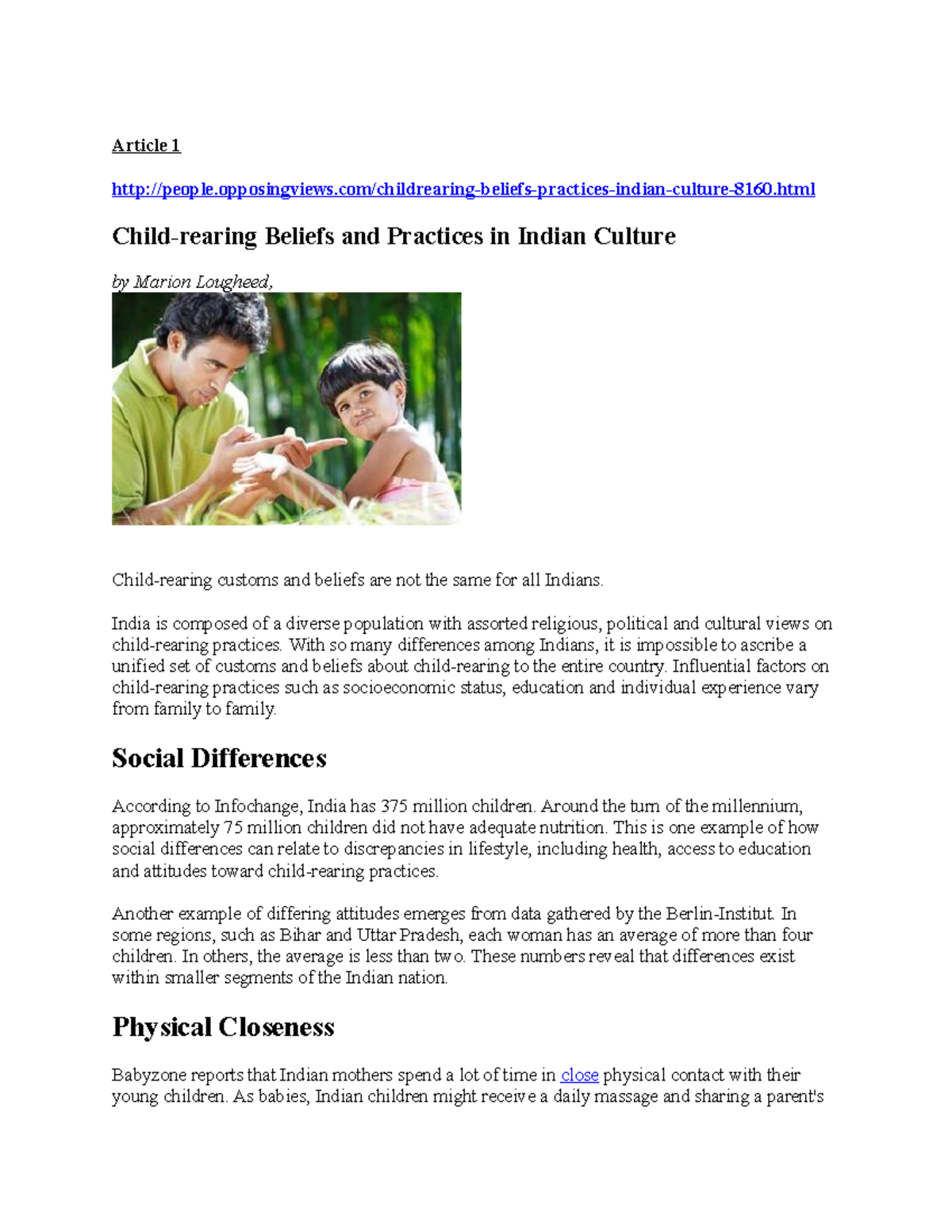 Child rearing practices articles India & China - HS1001 - NTU - Studocu