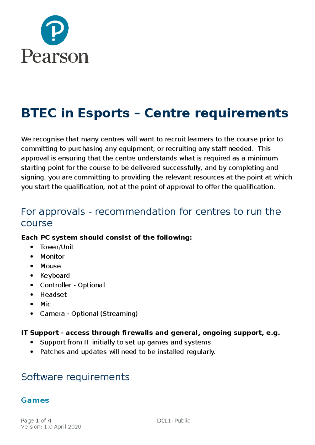BTEC in Esports – Centre requirements - BTEC in Esports – Centre ...